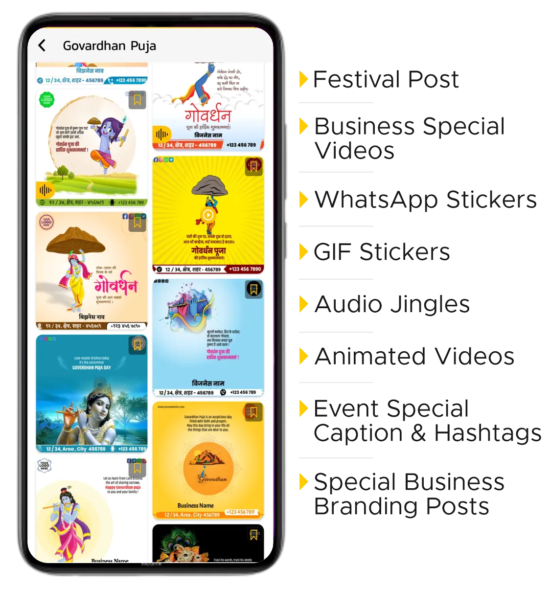 Celebrate govardhan puja with posters,videos and more only on AdBanao app