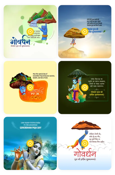Celebrate govardhan puja with posters,videos and more only on AdBanao app